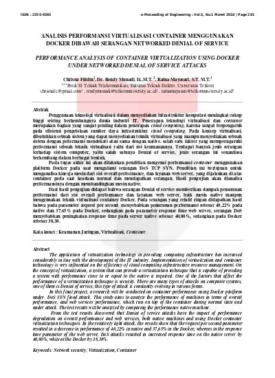 Analisis Performansi Virtualisasi Container Menggunakan Docker Dibawah Serangan Networked Denial