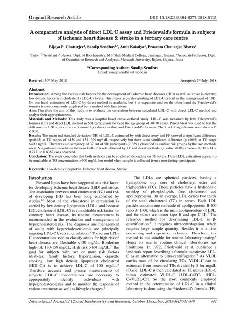 Pdf A Comparative Analysis Of Direct Ldl C Assay And Friedewalds Formula In Subjects Of