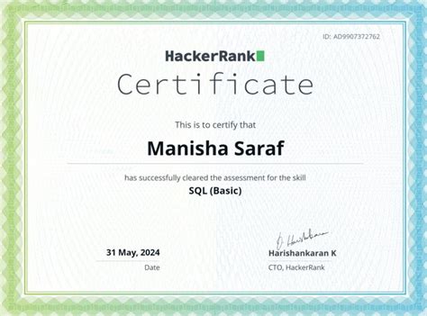 manisha saraf on linkedin sql databasemanagement certification dataanalysis hackerrank