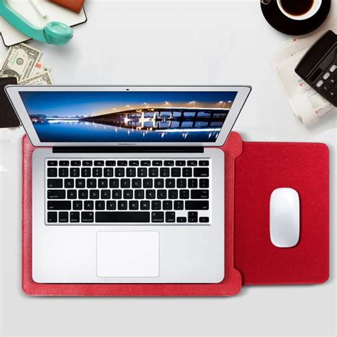 Red Leather Laptop Envelope Briefcase For 13 Inch Mackbook Pro Laptop