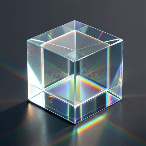 3d Crystal Glass Cube With Refraction And Holographic Effect Stock