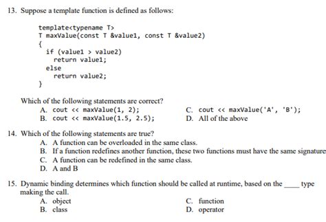 Solved 13 Suppose A Template Function Is Defined As