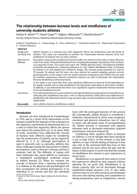 Pdf The Relationship Between Burnout Levels And Mindfulness Of