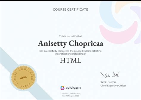 Anisetty Chopricaa Cse On Linkedin Sololearn Html Certificationcomplete