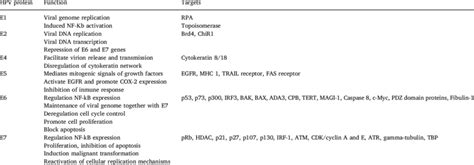 Hpv Early Proteins And Their Cellular Targets Download Table