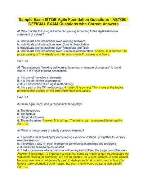 Sample Exam Istqb Agile Foundation Questions Astqb Official Exam