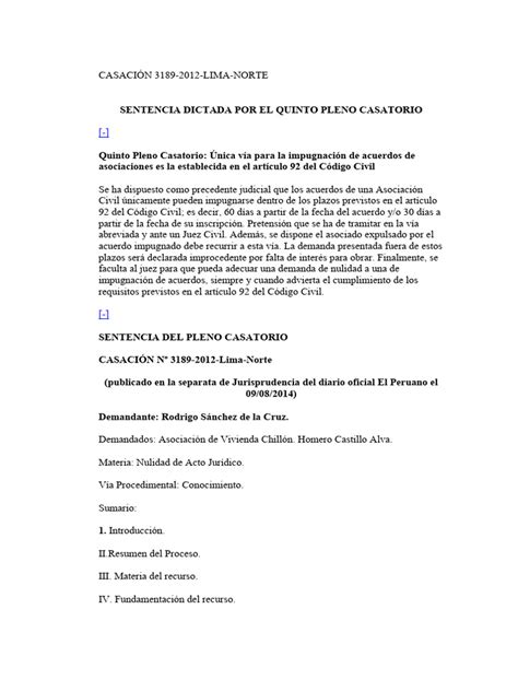 Quinto Pleno Casatorio Nulidad De Acto Jurídico Pdf Caso De Ley