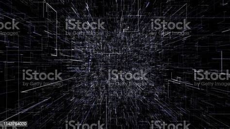 보라색 추상 가상 공간입니다 3d 그림 디지털 데이터 터널을 통해 비행 3차원 형태에 대한 스톡 벡터 아트 및 기타 이미지