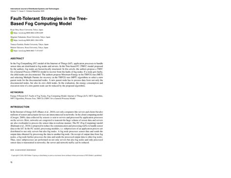 Pdf Fault Tolerant Strategies In The Tree Based Fog Computing Model