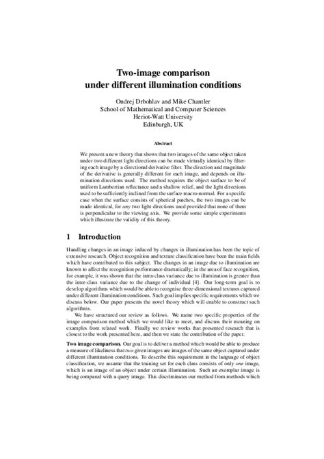Pdf Two Image Comparison Under Different Illumination Conditions