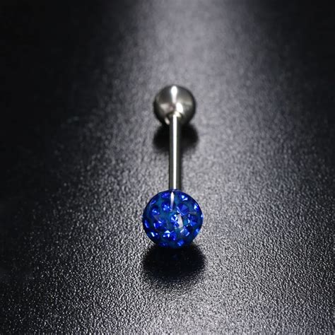 1 Pcs Trendy Surgical Steel Crystal Ball Tongue Bars Ring Barbell