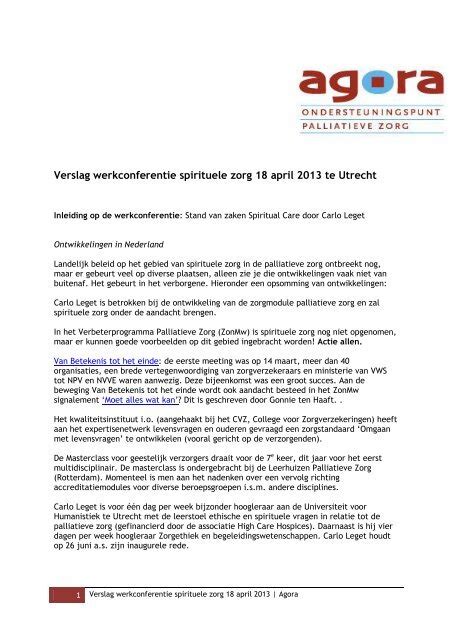 Verslag Agora Landelijk Ondersteuningspunt Palliatieve Zorg