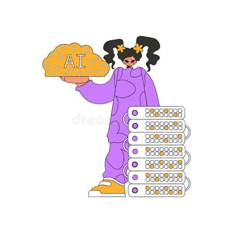 Girl Grasping A Robotic Brain In Her Hand Vector Illustration Stock