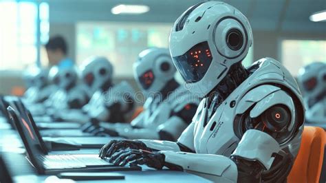 Robotic Class In A Futuristic Classroom Stock Illustration Illustration Of Digital Classroom