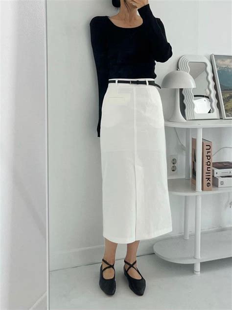 코지무이 벨트set 화이트롱스커트 H라인치마