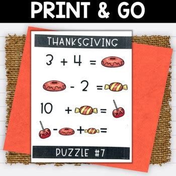 Thanksgiving Logic Puzzles Add And Subtract To Math Brain Teasers