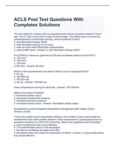 Acls Post Test Questions With Completes Solutions Acls Stuvia Us Acls Post Test Questions With Completes Solutions Acls Stuvia Us