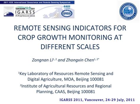 2802 Remote Sensing Indicators For Crop Growth Monitoring At Different Scalesppt