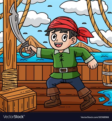 Pirate Holding Cutlass Colored Cartoon Royalty Free Vector