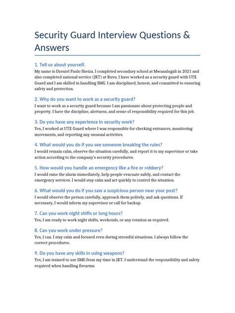 Security Guard Interview Questions And Answers Pdf