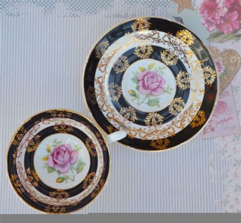 Reserved Mp Royal Grafton Tea Cupsaucer Black White Rose Etsy Uk