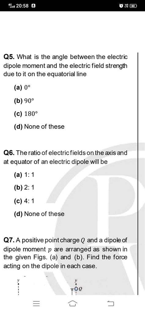 Q5 What Is The Angle Between The Electric Dipole Moment And The Electric