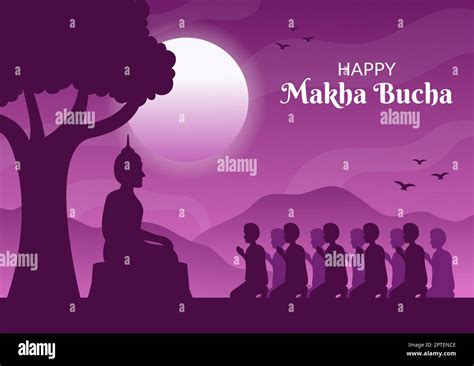 Happy Makha Bucha Day Template Hand Drawn Cartoon Flat Illustration