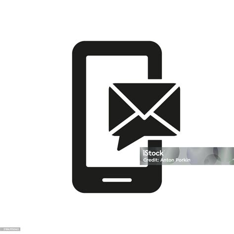 이메일 메시지 실루엣 아이콘 통신 및 지원이 있는 휴대폰 고객 서비스에 대한 이메일 알림이 있는 스마트폰 글리프 기호 고립된 벡터 삽화 Brand Name Online