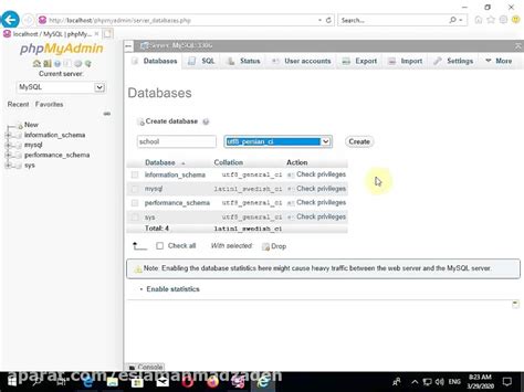 ایجاد پایگاه داده و جدول در Mysql