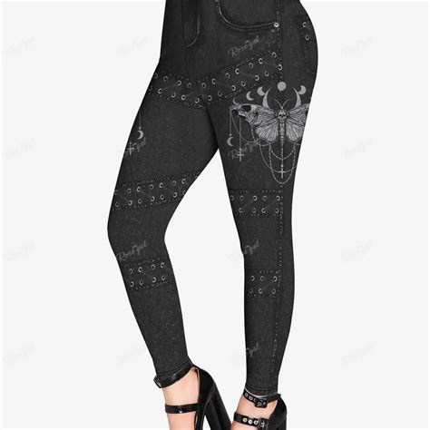 Rosegal Plus Size Gothic Leggings 3d Butterfly Jean Lace Up Printed Tr