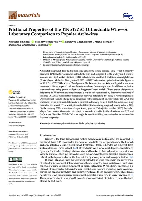 Frictional Properties Of The Tinbtazro Orthodontic Wire—a Laboratory