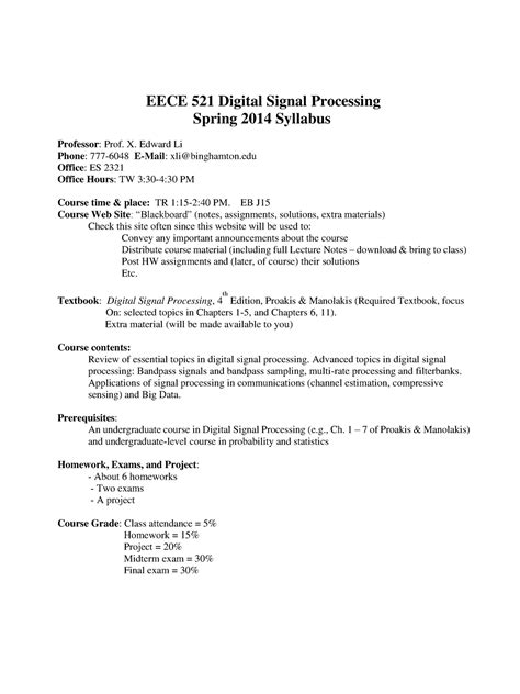 Eece Syllabus Eece Digital Signal Processing Spring