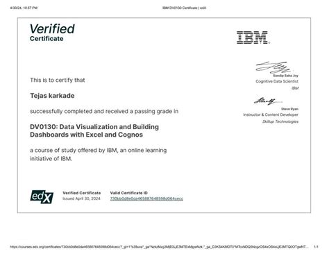 Datavisualization Businessintelligence Excel Cognos Learning Ibm Tejas Karkade