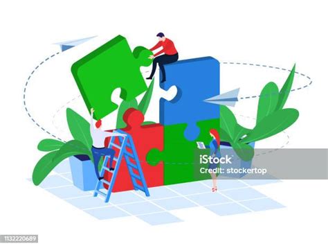 Tim Bisnis Di Tempat Kerja Ilustrasi Vektor Dalam Gaya 3d Datar Tim