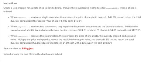 Solved Instructions Create A Java Program For A Photo Shop Chegg
