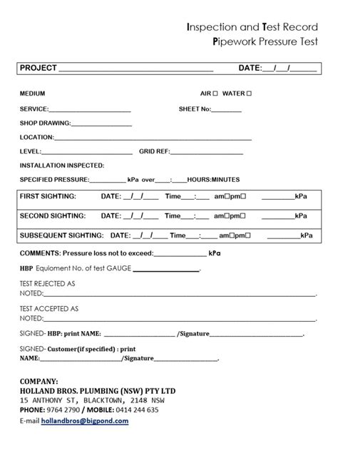 Inspection And Test Record Holland Pdf