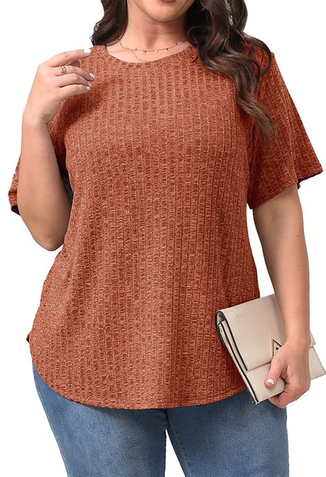 Fantaslook Womens Plus Size Tops Crewneck Short Sleeve Shirts Casual