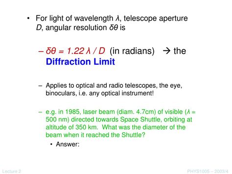 Ppt Lecture 2 Telescopes And The Diffraction Limit Powerpoint