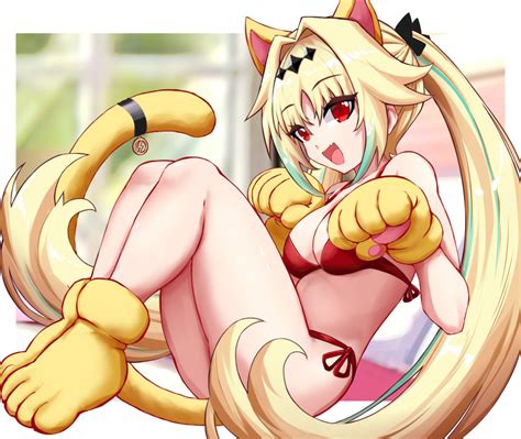 Rule 34 Bikini Blonde Hair Cat Ears Cat Paws Cat Tail Endou Lily