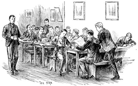 젊은 남자를 묘사한 조각 빅토리아 흑인과 백인 그들의 차를 먹는 식당에 앉아 소년의 자신의 종이 1892 19세기에 대한 스톡