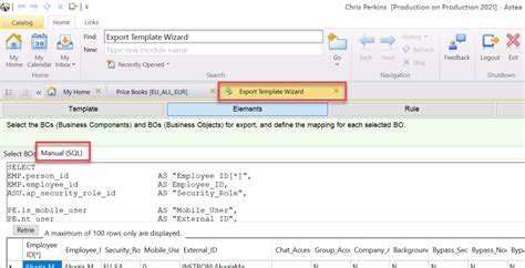 Manual SQL In Export Template Wizard IFS Community