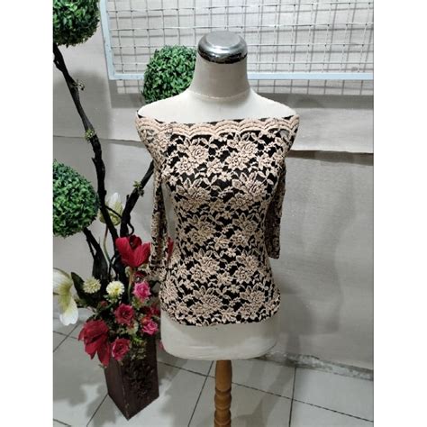 Jual Baju Atasan Sabrina Blus Brokat Halus Mewah Bagus Cantik Preloved