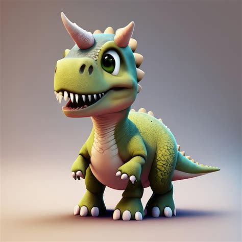 Premium Photo 3d Cute Smile Little Triceratops Dinosaur Kawaii