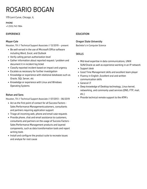 Technical Support Associate Resume Samples Velvet Jobs