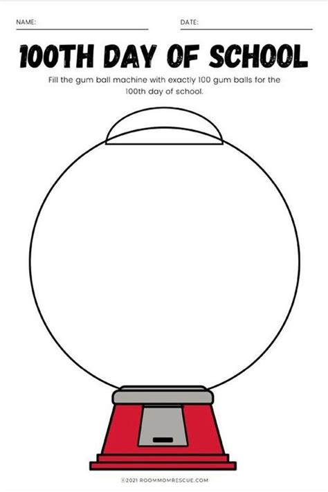 100th Day Of School Gumball Machine Project Free Printable Worksheet