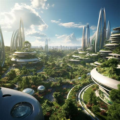 Premium Photo Futuristic Environmentally Friendly City With Green Spaces