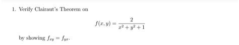 Solved 1 Verify Clairauts Theorem On 2 F C J C2 V 1