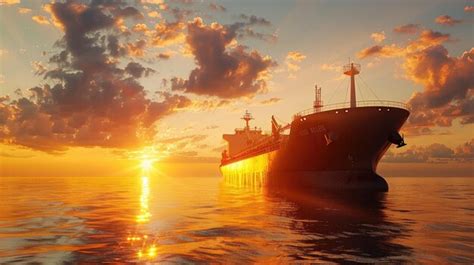 Premium Photo Cargo Ship Sailing At Sunset In Open Waters