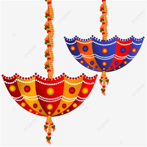 Indian Wedding Red And Yellow Color Decorative Hanging Umbrella Vector