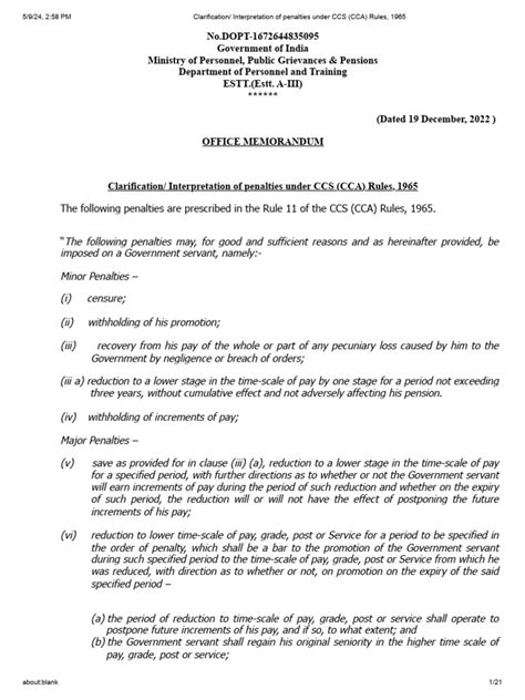 Clarification Interpretation Of Penalties Under Ccs Cca Rules 1965 Pdf Negligence Justice